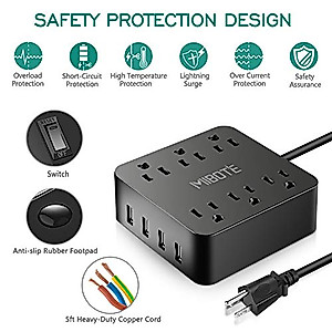 Power Strip with USB, MIBOTE 6 AC Outlet with 4 Port USB Surge Protector Power Strip Charger 5ft Power Cord 1875W 100-240V for Travel, TV, Computer, Transformers, Power Bank