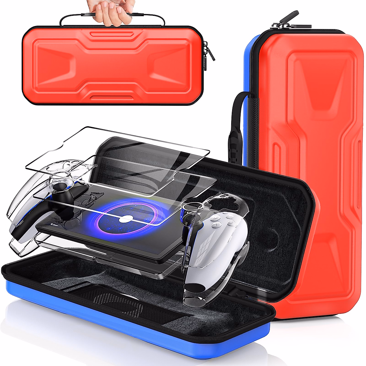FYOUNG 3 in 1 Accessories Bundle for Playstation Portal, Carrying Case & Hard PC Clear Cover Set with Screen Protector, Protective Shell Portable Travel Handbag for PS5 Portal Remote Player