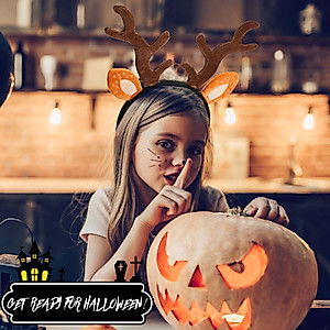 Hotop 2 Colors Halloween Deer Antler Headbands Christmas Fawn Horn Headband Reindeer Headband with Antler Ears Animal Cosplay Costume Headbands for Women Party Favors