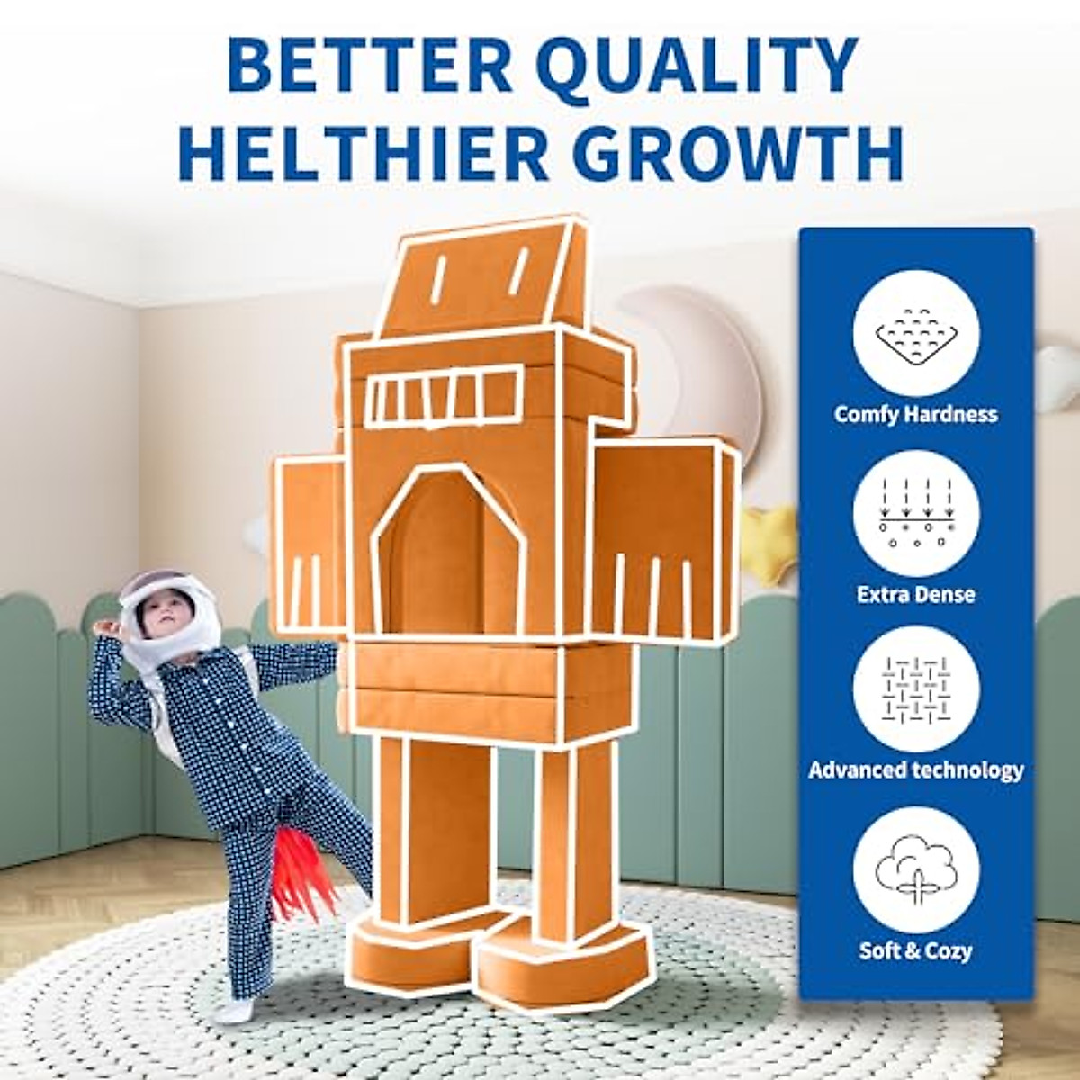 wanan Kids Couch 12PCS, Modular Kids Play Couch for Playroom Bedroom, 12 in 1 Multifunctional Kids Sofa for Playing, Creativing, Sleeping, Indoor Toddler Couch for Boys and Girls (Light Brown)