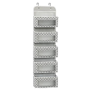 Simple Houseware Over Door 5 Clear Window Pocket Organizer, Gray/White