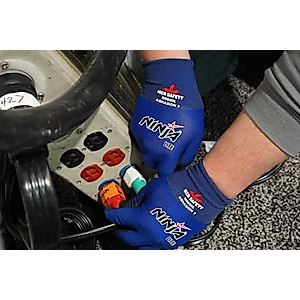 MCR Safety Gloves N9696M Ninja Lite Work Gloves 18 Gauge Blue Nylon Shell Polyurethane (PU) Coated Palm and Fingertips, Medium ,Black/Blue