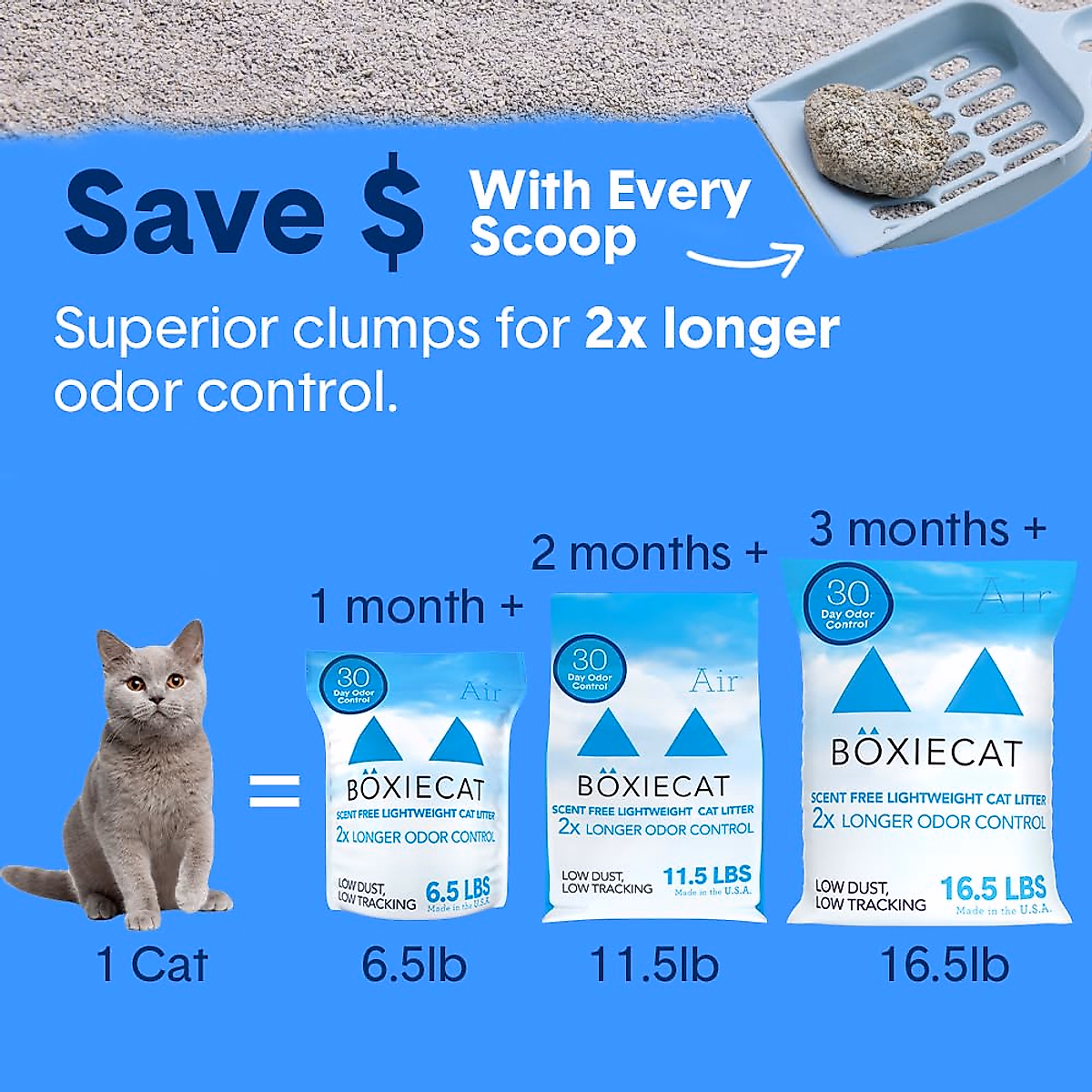 Boxie® Unscented 30 Day Natural Odor Control Cat Litter, 11.5lb Lightweight Plant Based Kitty Litter