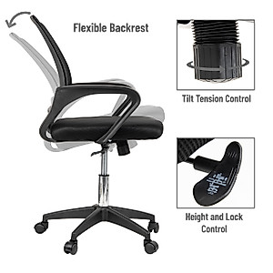 Mind Reader Office Chair with Wheels, Height Adjustable, Desk Chair, Office, 23" L x 21" W x 34.25-38" H, Black