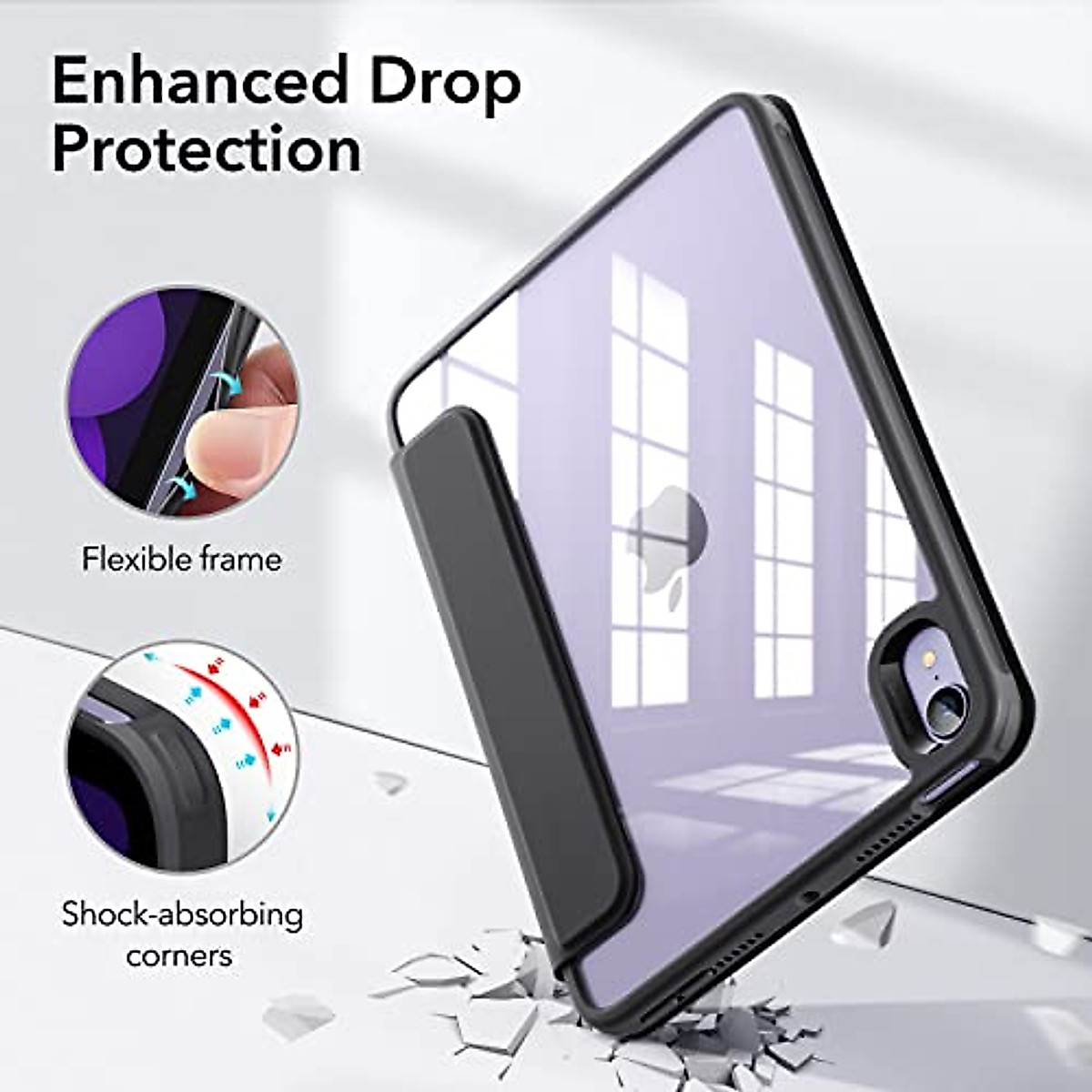 ESR for iPad Mini 7 Case (A17 Pro), iPad Mini 7th/6th Generation Case (2024/2021), Detachable Magnetic Cover, Hard Back, Auto Sleep/Wake, Vertical Stand, Supports Pencil Pro, Clear Black