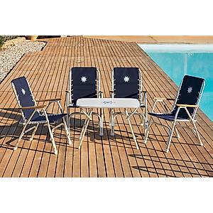 FORMA MARINE Boat Chairs High Back Off-White Deck Folding Marine Aluminum Teak Furniture Set of 2 M150W