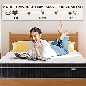 PurrJoys Firm Queen Mattress, 12 inch Cooling-Gel Memory Foam and Pocket Spring Hybrid Mattress,Firm Feel,Queen Bed Mattress in a Box, CertiPUR-US Certified, Queen Size Mattress