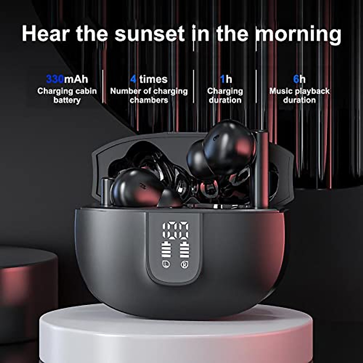 Wireless Earbuds Noise Cancelling - Bluetooth Headphones with Microphone, Sports Waterproof Bluetooth 5.3 Stereo Earphones, Support Voice Control