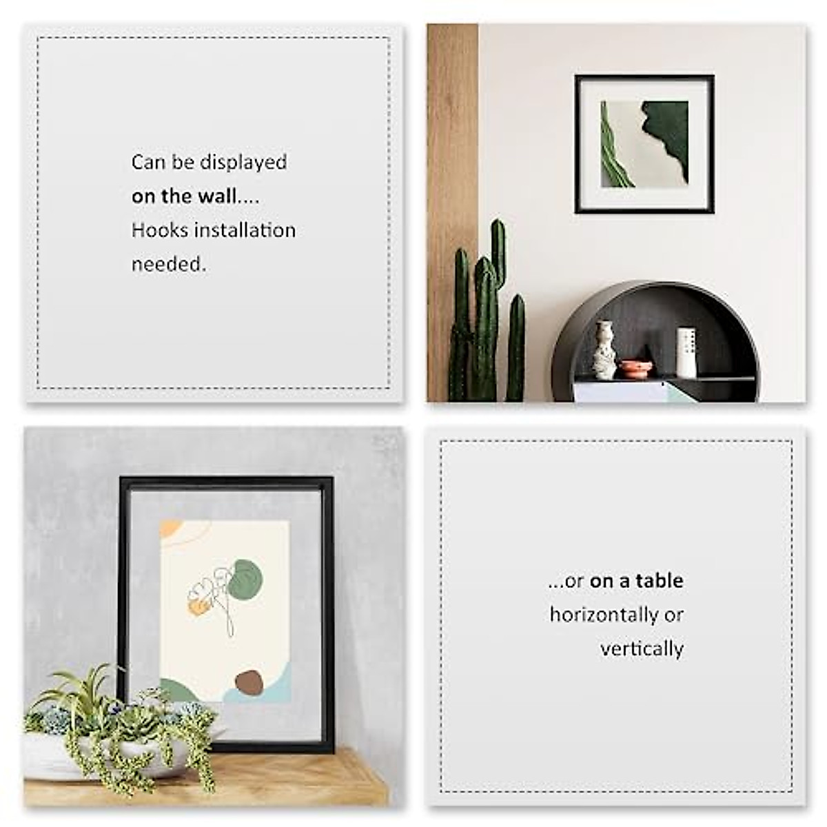 MUYE 8x10 Floating Frames Set of 2,Double Glass Picture Frame Display Any Size Photo up to 8x10,Wall Mount or Tabletop Standing,Black