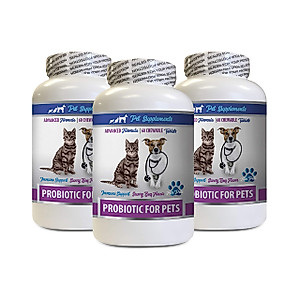 cat Digestive Health Food - PROBIOTICS for Pets - Dogs Cats - Bad Gas and Breath Treats - Advanced Immune Boost - cat probiotics Powder - 3 Bottles (180 Treats)