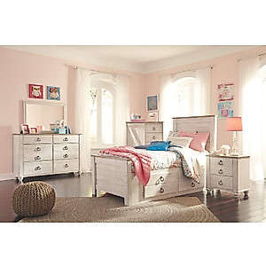 Signature Design by Ashley Willowton Coastal Cottage Youth 6 Drawer Dresser with Faux Plank Top, Whitewash