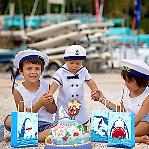 Outus 24 Pcs Shark Party Bags Blue Shark Birthday Party Favor Gift Bags Shark Goodie Candy Bags with Twist Handles Shark Party Supplies for Kids Summer Ocean Sea Baby Shower Decorations