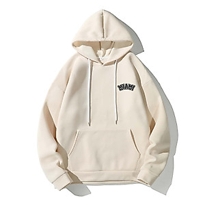 SHENHE Men's Letter Print Casual Long Sleeve Drawstring Pullover Hoodie Sweatshirt Apricot L