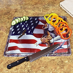 Rivers Edge Products Large 12in x 16in Decorative Tempered Glass Cutting Board, Hypoallergenic, Non Slip, Textured Surface Chopping Board for Kitchen, Bald Eagle and American Flag, American Flag Eagle