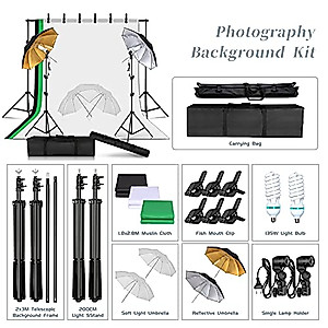 Walk Fly Photography Umbrella Lighting Kit, 6 x 9FT Muslin Screen Backdrop Continous Lighting Umbrella Equipment, 7 x 10FT Background Stand Support System for Studio Photo Portrait Video Shooting