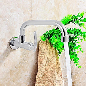 Kitchen Faucet, G1/2inch Wall Mounted Kitchen Sink Faucet Single Cold Water Brass Body and Stainless Steel Tube Tap Sink Water Faucet (LQ-3093 20cm)