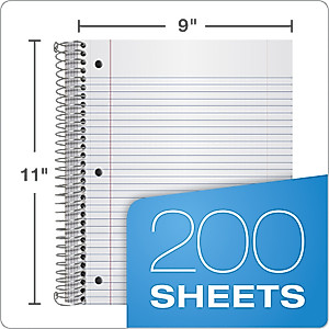 Oxford Spiral Notebooks, 5 Subject, College Ruled Paper, Durable Plastic Cover, 200 Sheets, 5 Divider Pockets, 2 per Pack (10388)