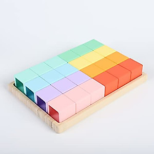 BLUE GINKGO Silicone Rainbow Blocks - Giftable Soft Blocks for Kids | BPA Free Silicone Blocks | Montessori Blocks, Silicone Rainbow Stacking Toy with Sorting Tray (24 PC - Pastel)