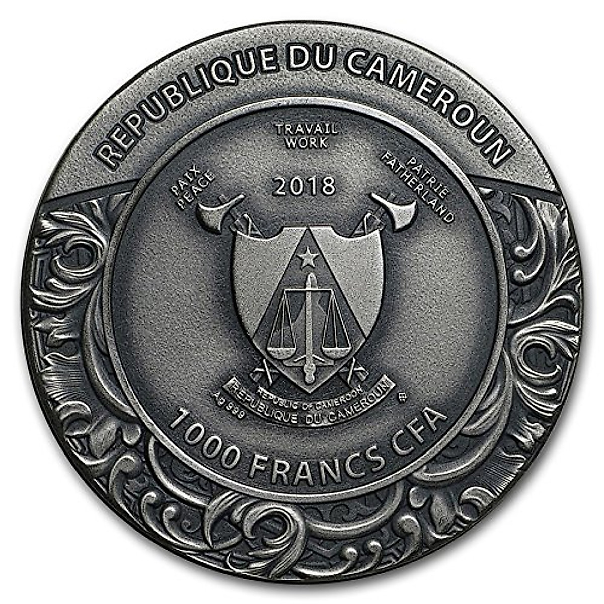 2018 CM CARVED SKULL OF ST.ALOYSIUS GONZAGA High Relief Silver Coin Antiqued 1 OZ Superb Gem Uncirculated