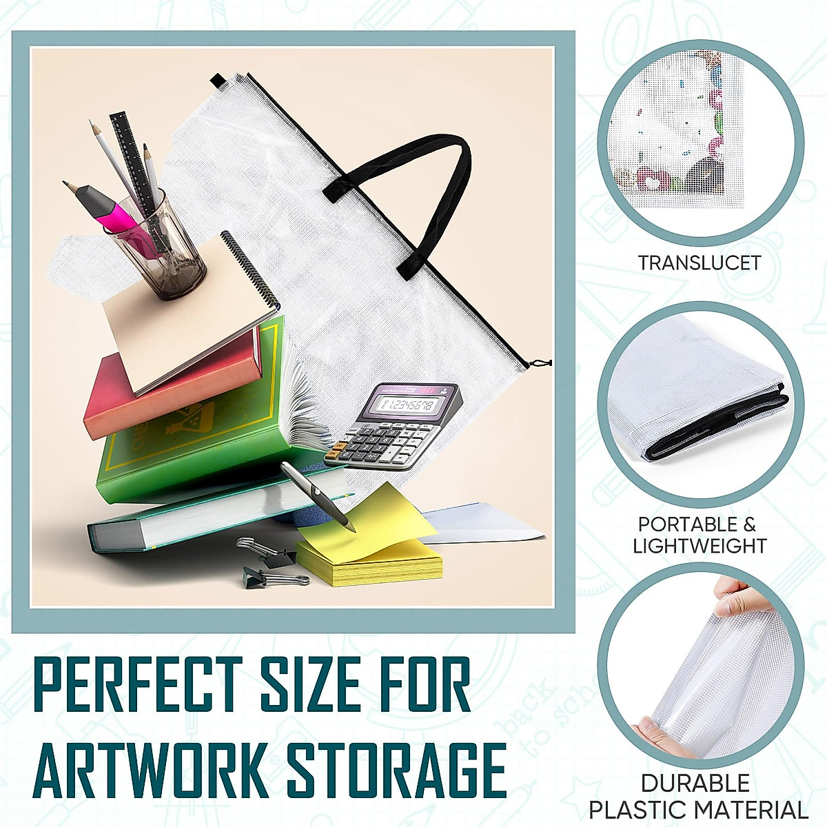 Tenceur 36 x 48 Inch Art Portfolio Case Large Art Portfolio Bag Portfolio Folder for Artwork Poster Storage Bag with Handle Artist Supply Organizer for Bulletin Board Holder(Black, 1 Pc)