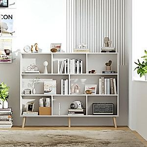 DIFY Wooden Bookcase 8 Cube Open Bookcase with Legs, 55.1" Display Bookshelves Storage Organizer Shelf for Living Room, Home Office and Bedroom, White
