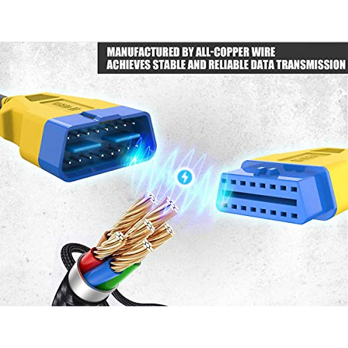 OBD Wired 150cm 16Pin Male to Female Extension Cable Diagnostic Extender Cord, Yellow (Round 16 Pin 150cm) (Nylon)