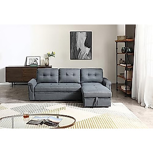 Vanacc Sofa with USB Charging Ports,Sleeper Sofa Couch for Living Room,Sleeper Sectional Sofa with Pull Out Bed,Futon Sofa Bed with Storage Chaise,Deep Seat Sofa (Grey)
