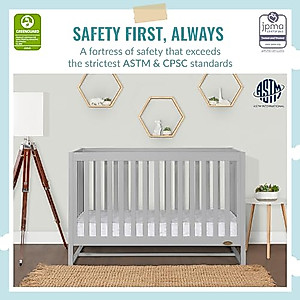 Dream On Me Arlo 5-in-1 Convertible Crib in Pebble Grey, JPMA Certified, 3 Mattress Height Settings, Non-Toxic Finish, Made of Sustainable and Sturdy Pinewood