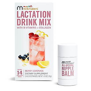 Munchkin® Milkmakers® Lactation Drink Mix Supplement with B Vitamin, Collagen & Milk Thistle, 14 Count and All-Natural Nipple Balm