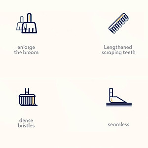 Long Handle Broom and Dustpan Set with 39.5" Squeegee Broom, Upright Standing Lobby Broom and Dust Pan and Rubber Broom, Indoor Broom with Dustpan Set for Home Kitchen Room Office Floor