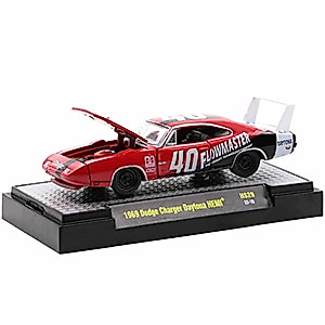 1969 Charger Daytona HEMI #40 Red with Graphics Flowmaster Limited Edition to 6600 Pieces Worldwide 1/64 Diecast Model Car by M2 Machines 31500-HS29