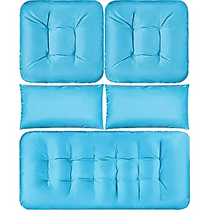5 Pieces Wicker Patio Cushion Sets Include 1 Loveseat 2 U-Shape 2 Matching Chair Cushions Indoor Outdoor Tufted Settee Bench Cushions Replacement Loveseat Cushions for Outdoor Furniture (Light Blue)