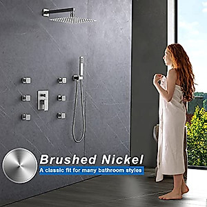 (Updated) Enga High Pressure Shower Body Spray System with 12inch Rainfall Shower and Hand Held Combo Bathroom Faucet Complete Set, Brushed Nickel