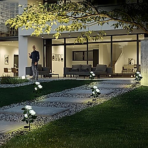 Solar Flowers Lights Outdoor Garden Decor 2 Pack, Waterproof White Rose for Grave Yard Patio Flower Bed Path Cemetery Decorotions Outside, Valentines/Mothers Day Birthday Gifts for Mom Women Grandma