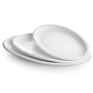DOWAN Large Serving Platter, 16"/14"/12" Oval Serving Dishes, Serving trays for Entertaining, Ceramic Platters for Serving Food, Party, Sushi, Oven Safe, Set of 3, White