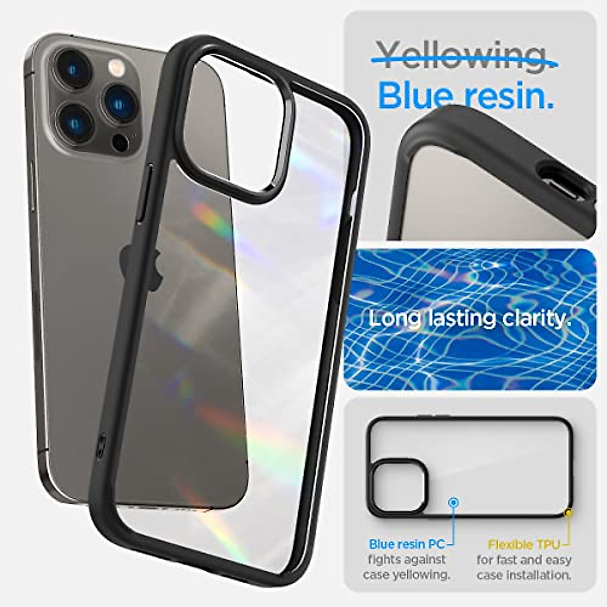 Spigen Ultra Hybrid Case for iPhone 14 Pro Max [Anti-Yellowing] Case Mobile Phone Case Protective Cover Transparent Thin Slim Matte Black