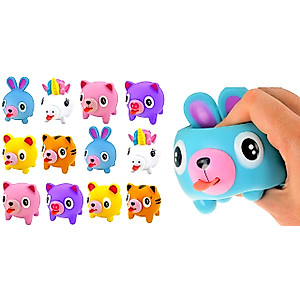 Squeeze Play and Sound Stress Ball Relievers Ball Tongue Out (12 Units) Ja-RU Screaming Talking Animal Toy for Kids & Adults, Cute Squeeze Stress Relief Soft Ball Decorations Plus Sticker 4342-12s