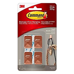 Command 17032C-4ES Metallic Small 5 Strips, Copper Color, Decorate Damage-Free, 4 Hooks, 4 Count