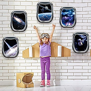 6 Pieces 3D Space Capsule Window Wall Decal Outer Space Wall Stickers Spacecraft Astronaut Wall Mural Poster for Kids Nursery Bedroom Home Decoration, 11 x 15 Inches