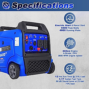 BILT HARD Generator 5500 Watt, Quiet Inverter Generator Portable with Electric Start, 120V NEMA 5-20R, NEMA TT-30R and 12V DC Output, Outdoor Generators for Home Backup Use and RV Ready