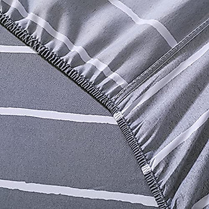 Vaulia Soft Microfiber Bed Sheet, with Deep Pocket and All Around Elastic, Wrinkle Resistant, Grey Stripes Pattern, Full Size 4-Piece Set (1 Fitted Sheet 1 Flat Sheet 2 Pillowcase)