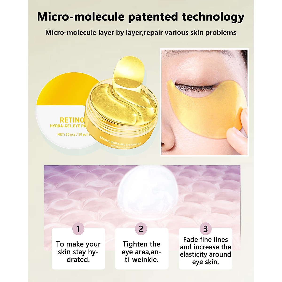 Under Eye Patches (60Pcs) - Upgraded Eye Mask Retinol & Collagen, Eye Treatment Mask, Under Eye Bag Treatment, Eye Masks for Puffy Eyes, Anti-Aging, Anti-Wrinkle and Fine Lines, Under eye Dark Circles