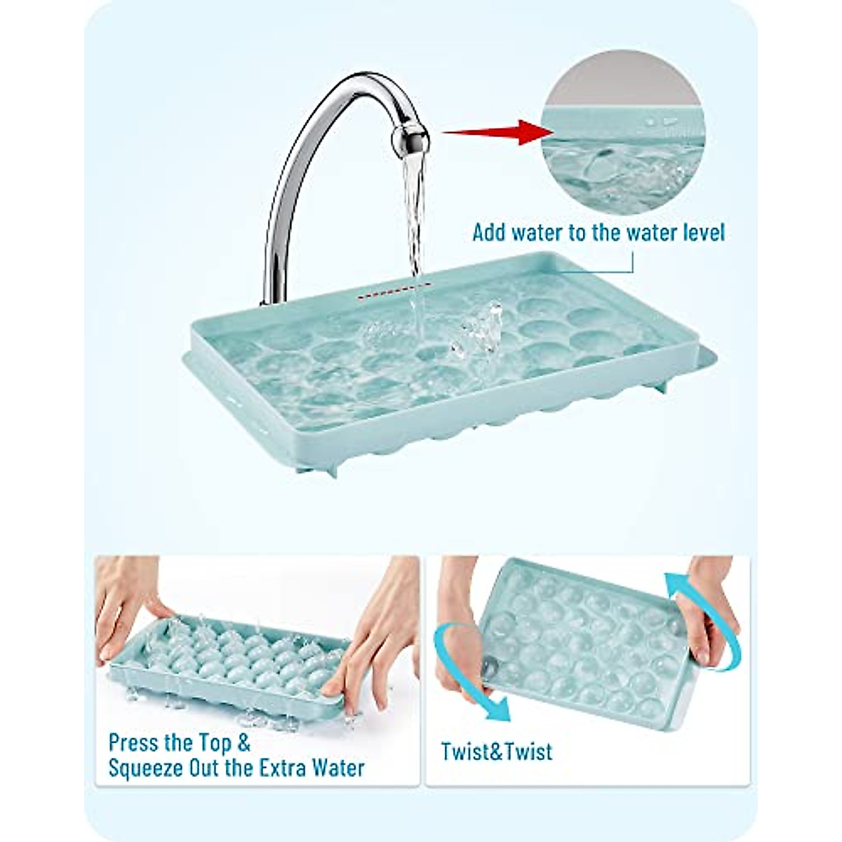 Icediver Ice Cube Tray, Circle Ball Ice Trays for Freezer with Lid & Bin, Sphere Ice Cube Mold Making 99 x 1.0IN Small Round Ice Cubes(Updated Blue Ice Trays, 1 Ice Bucket & Tongs)