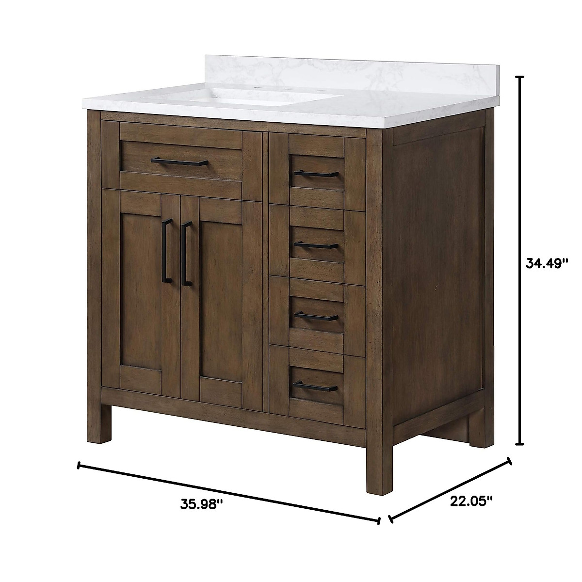 OVE Decors Maya Plus 36 in. Single Sink Bathroom Vanity in Almond Latte Finish, Black Hardware and Included Power Bar