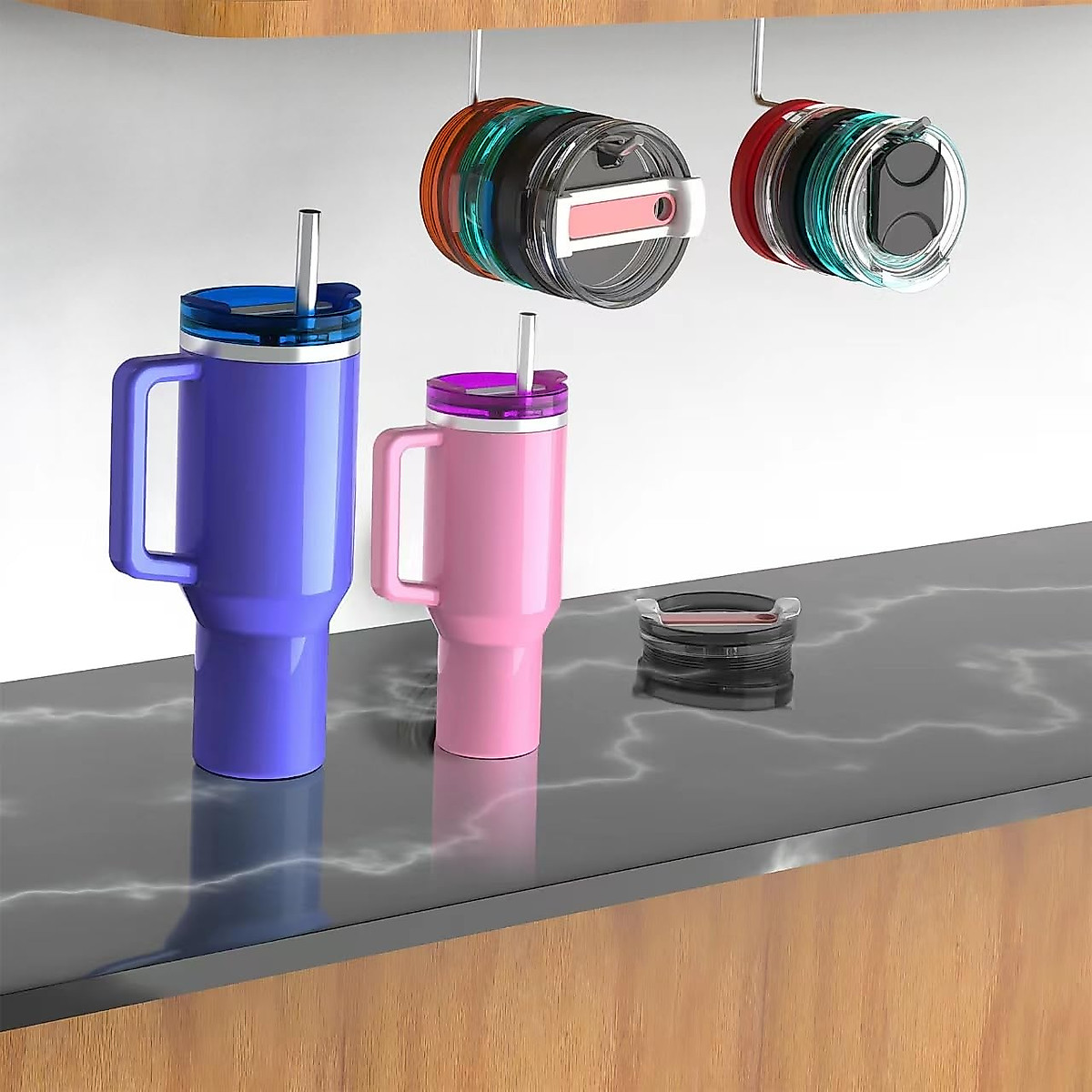 Yingbao Simple Tumbler Lid Organizer, 2 Pack Kitchen Organizer and Storage Sticky Wall Mount Lid Rack Stan Tumbler Lid Storage Hook Holds Multiple Lids, Space Saving Yeti Lid Organizer