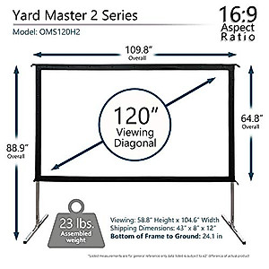 Projector Screen Yard Master 2 Series by Elite Screens | 120” (inch) Portable Outdoor or Indoor Front Projection with Stand | 16:9 4K/8K Ultra HD 3D Fast Folding Easy Snap Home Theater Cinema Movie