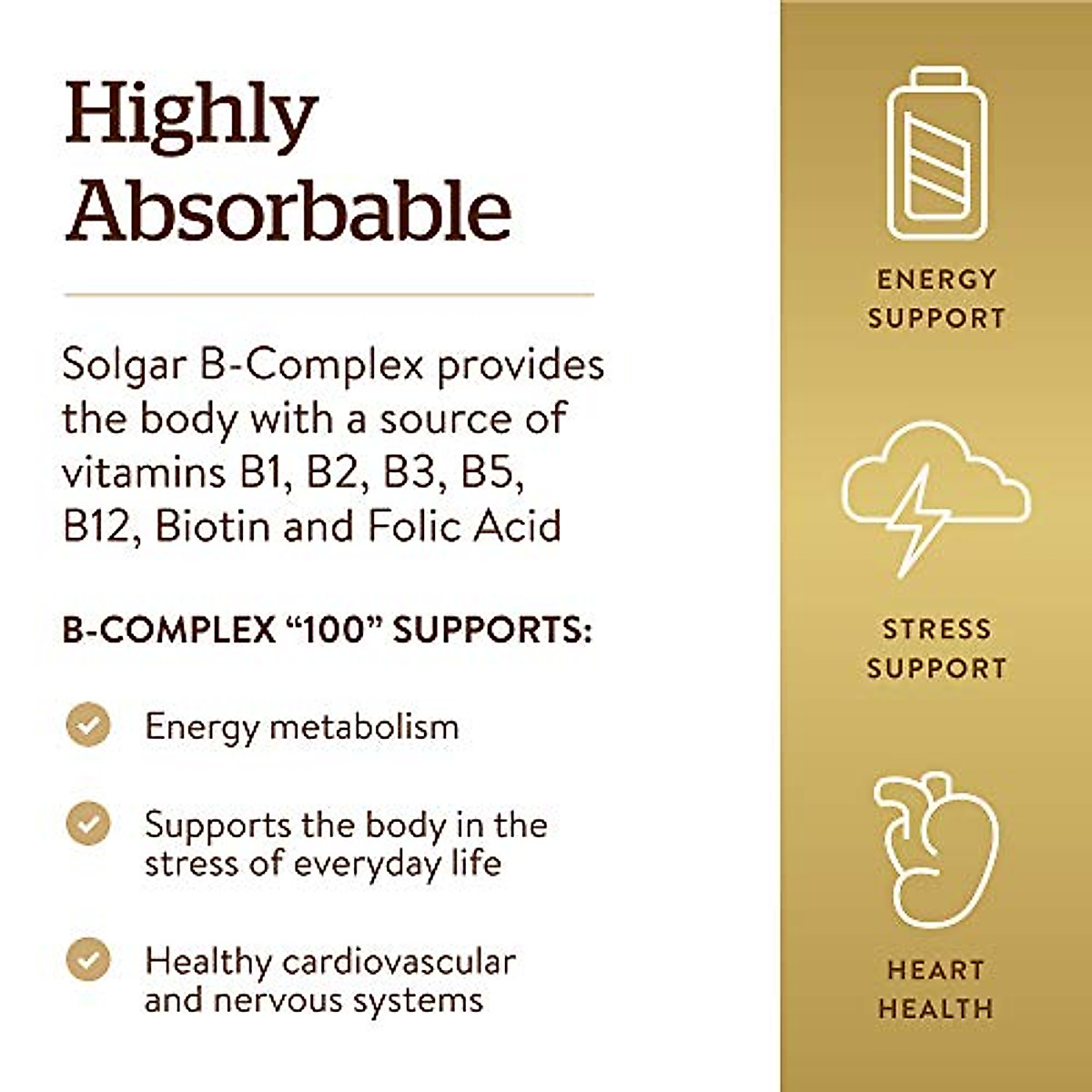 Solgar B-Complex "100", 250 Vegetable Capsules - Heart Health - Nervous System- Supports Energy Metabolism - Non-GMO, Vegan, Gluten / Dairy Free, Kosher, Halal - 250 Servings