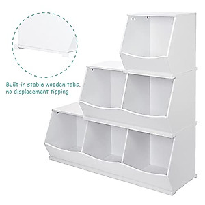 UTEX Toy Storage Organizer,Stackable Kids Toy Storage Cubby with 3 Bins,Toy Boxes and Storage for Playroom,Bedroom,Nursery School,White