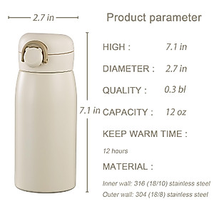 jocoiot 12 oz Mini Water Bottle Small Stainless Steel Thermos - Insulated Vacuum, Leak Proof, Keeps Drinks Hot/Cold - Ideal for Coffee, beverage, Water - White