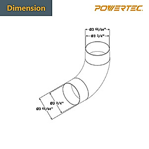 POWERTEC 70105 4" Elbow Dust Hose Connector, Black, 4", 90 Degree Elbow